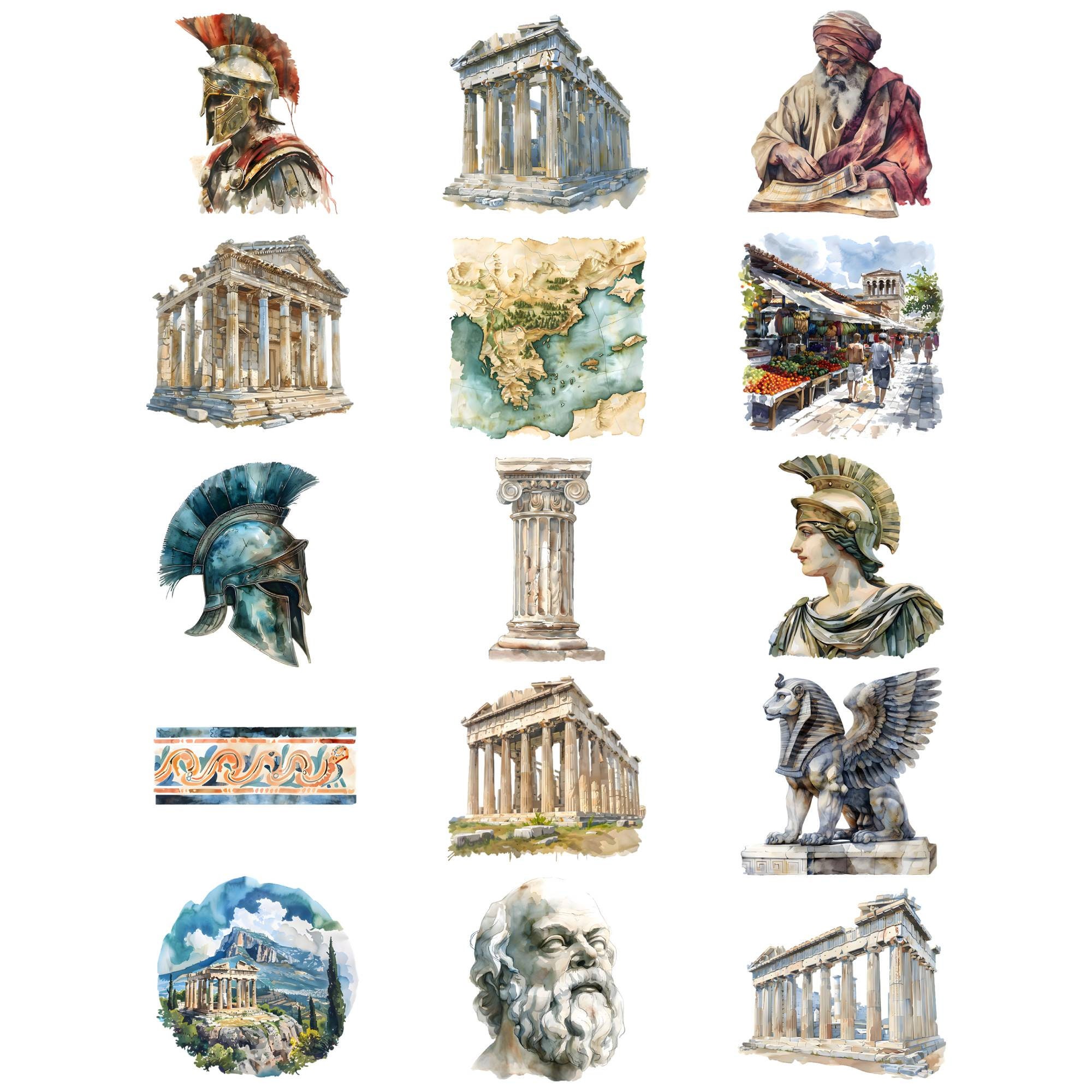 Watercolor Ancient Greece Clipart Bundle, Greek Mythology Clipart ...