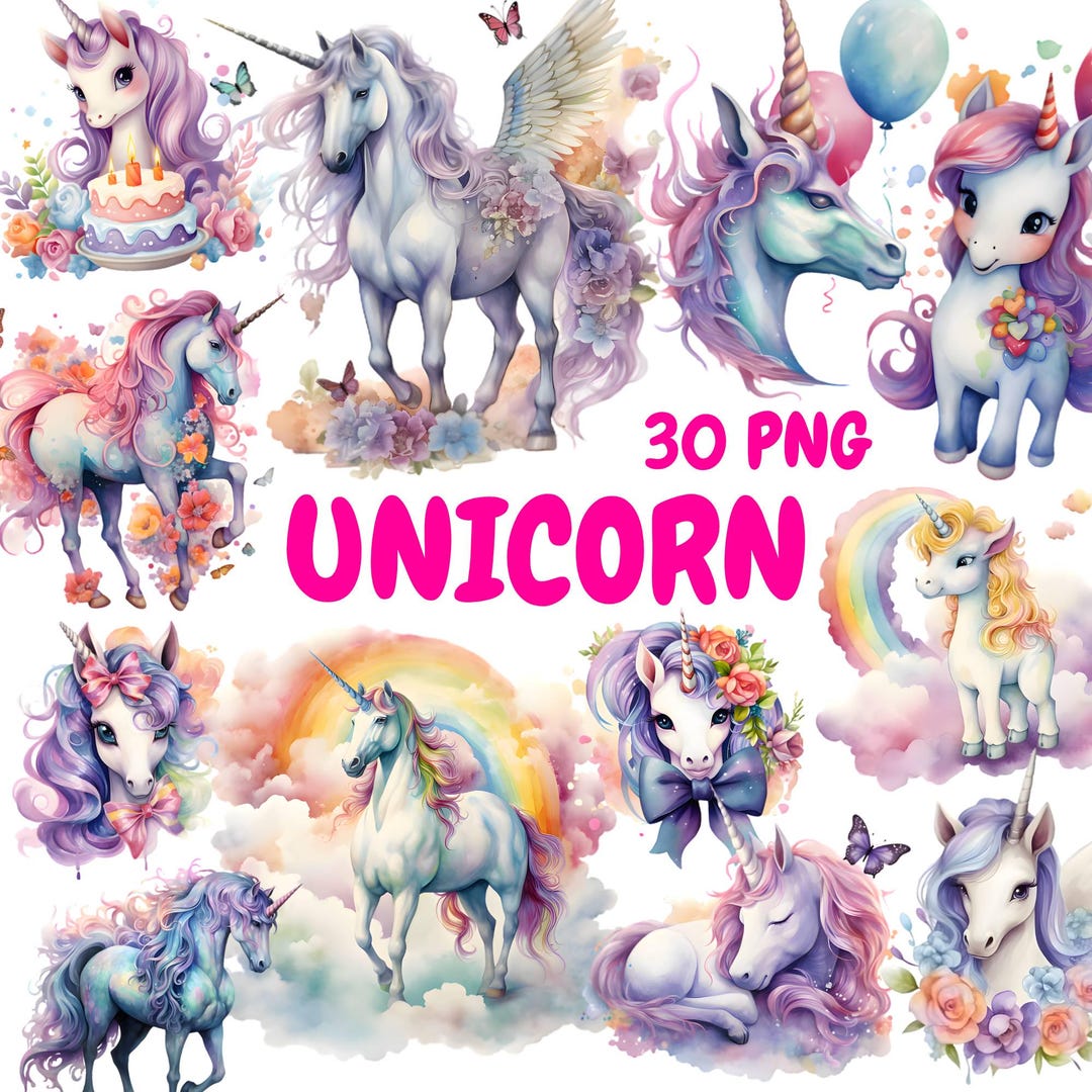 Watercolor Unicorn Clipart Bundle, Magic Unicorn Clipart, Unicorn ...