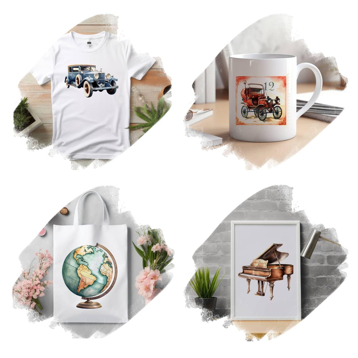 Watercolor Vintage Antique Clipart Bundle, Antique Telephone Clipart ...