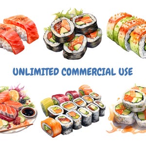 Watercolor Sushi Clipart Bundle, Japanese Food Clipart, Sushi ...
