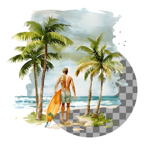 Watercolor Surfing Clipart Bundle, Summer Vacation Clipart, Surfboard ...