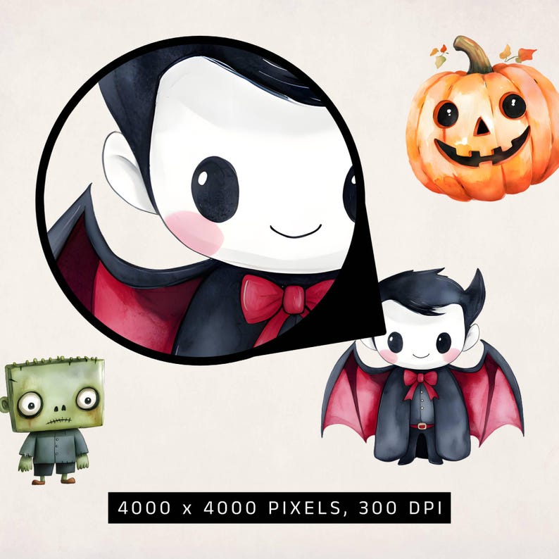 Watercolor Halloween Clipart Mega Bundle, Kawaii Halloween PNG, Haunted ...