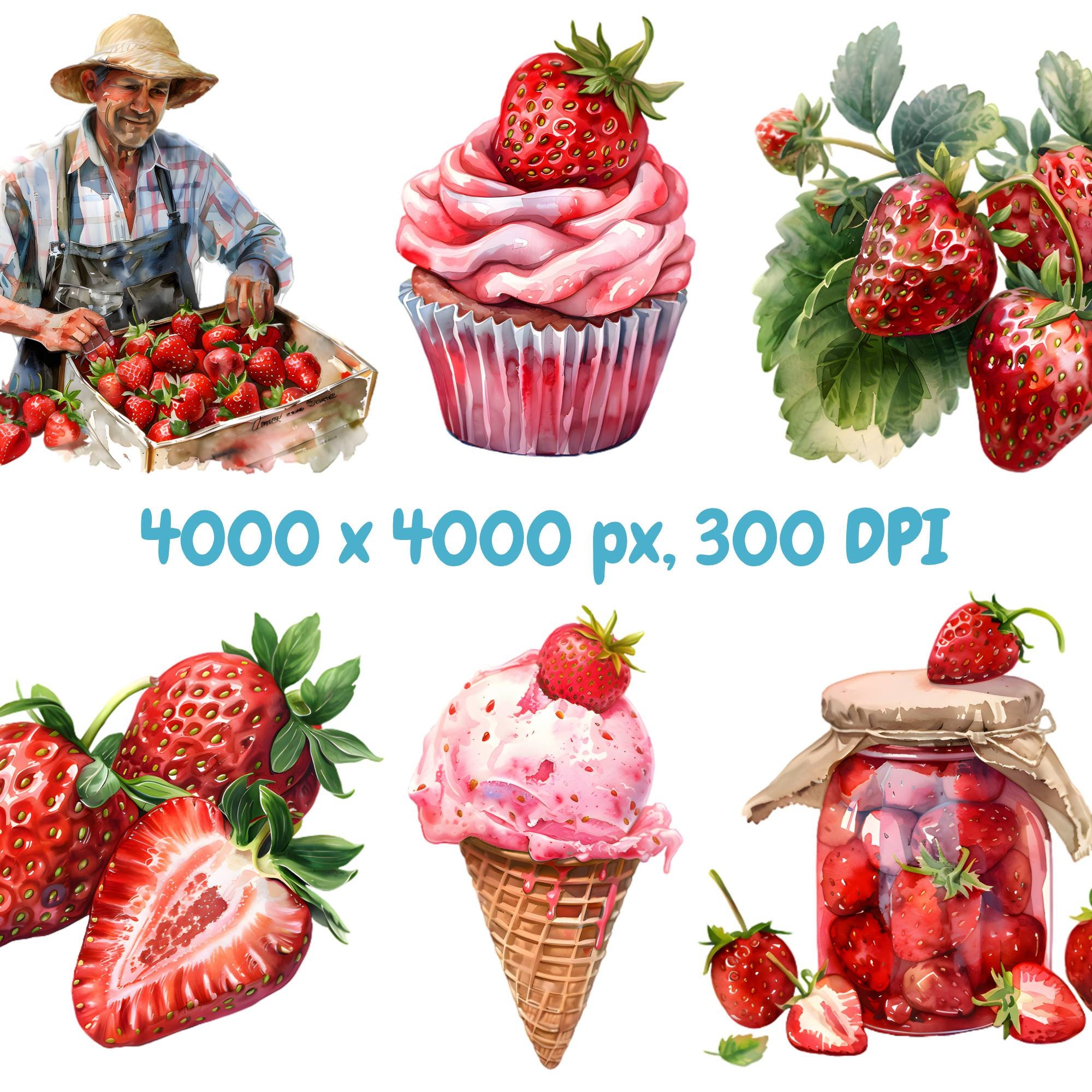 Watercolor Strawberry Clipart Bundle, Strawberry Farm Clipart ...