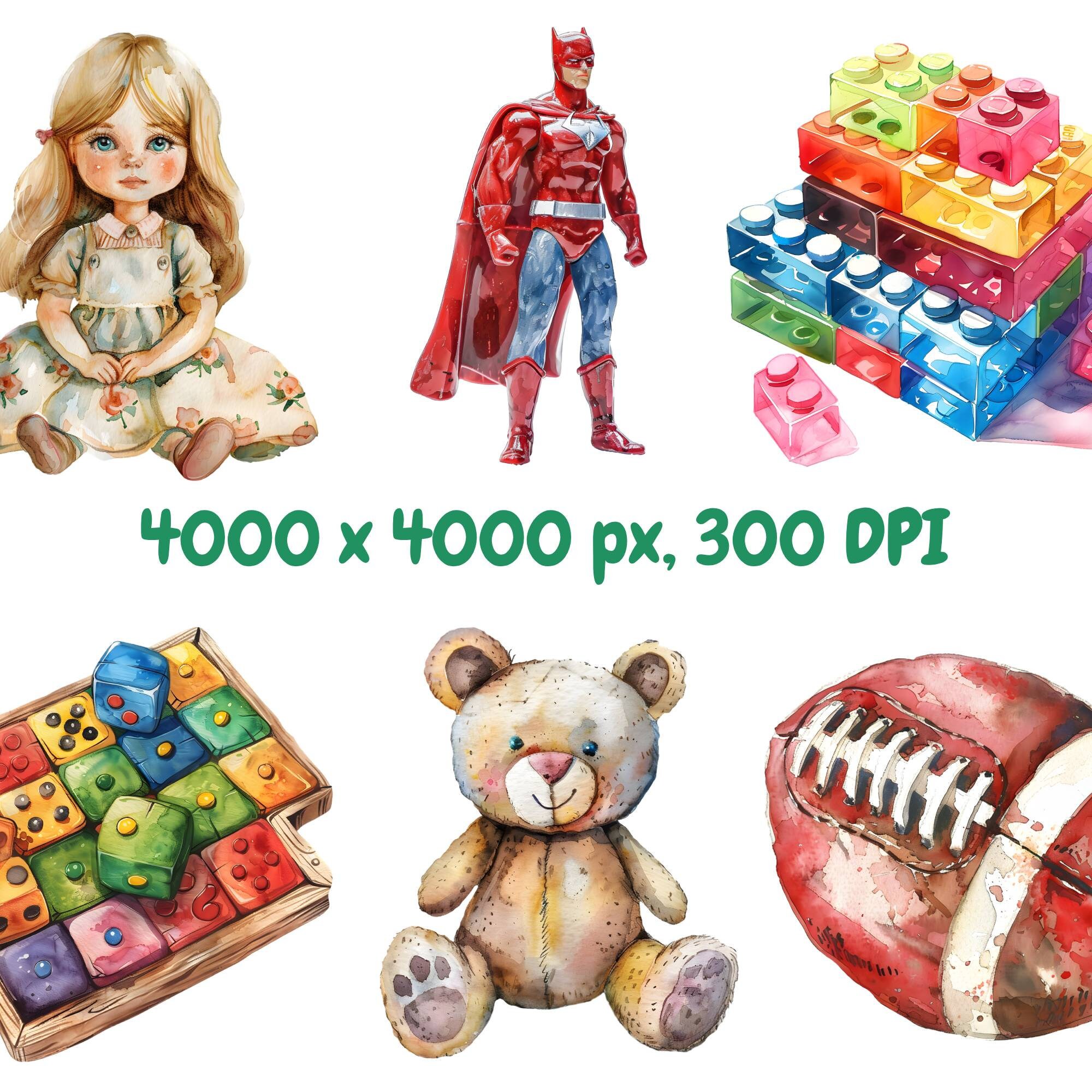 Watercolor Child Toys Clipart Bundle, Cute Toys Clipart, Toys ...