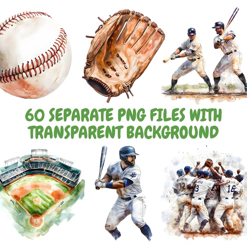 Watercolor Baseball Clipart Bundle, Baseball Player Clipart, Baseball ...