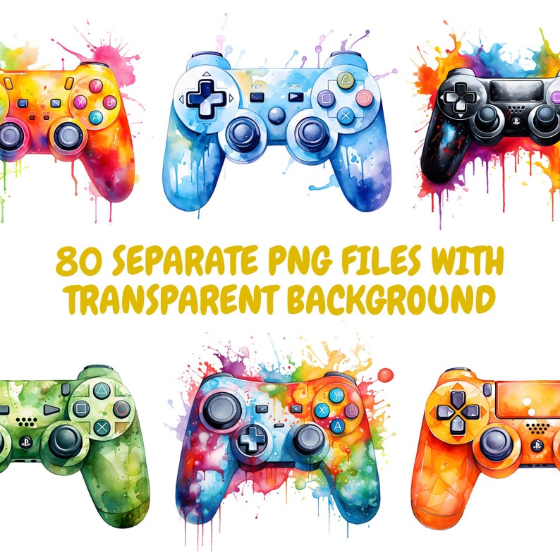 Watercolor Game Controller Clipart Bundle, Console Controllers Clipart ...