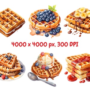 Watercolor Waffles Clipart Bundle, Breakfast Food Clipart, Dessert ...