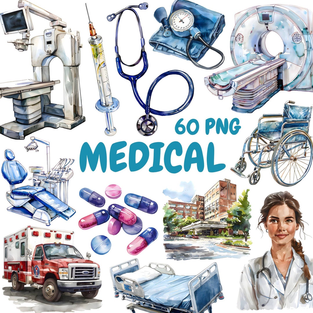 Watercolor Medical Clipart Bundle, Hospital Medicine Clipart ...