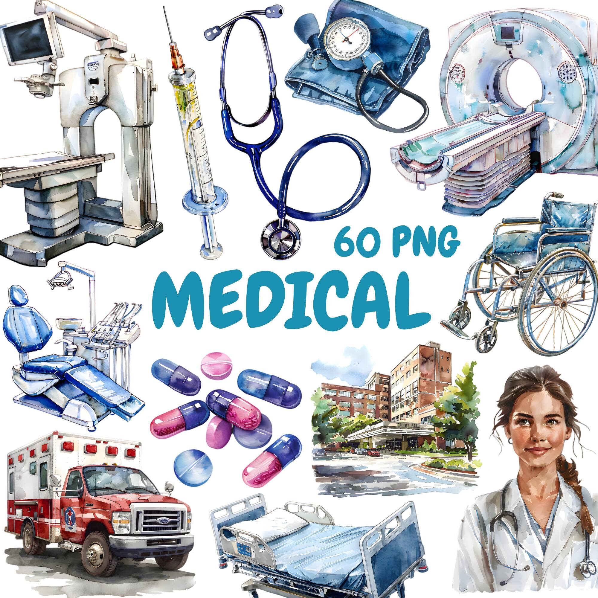 Watercolor Medical Clipart Bundle, Hospital Medicine Clipart ...