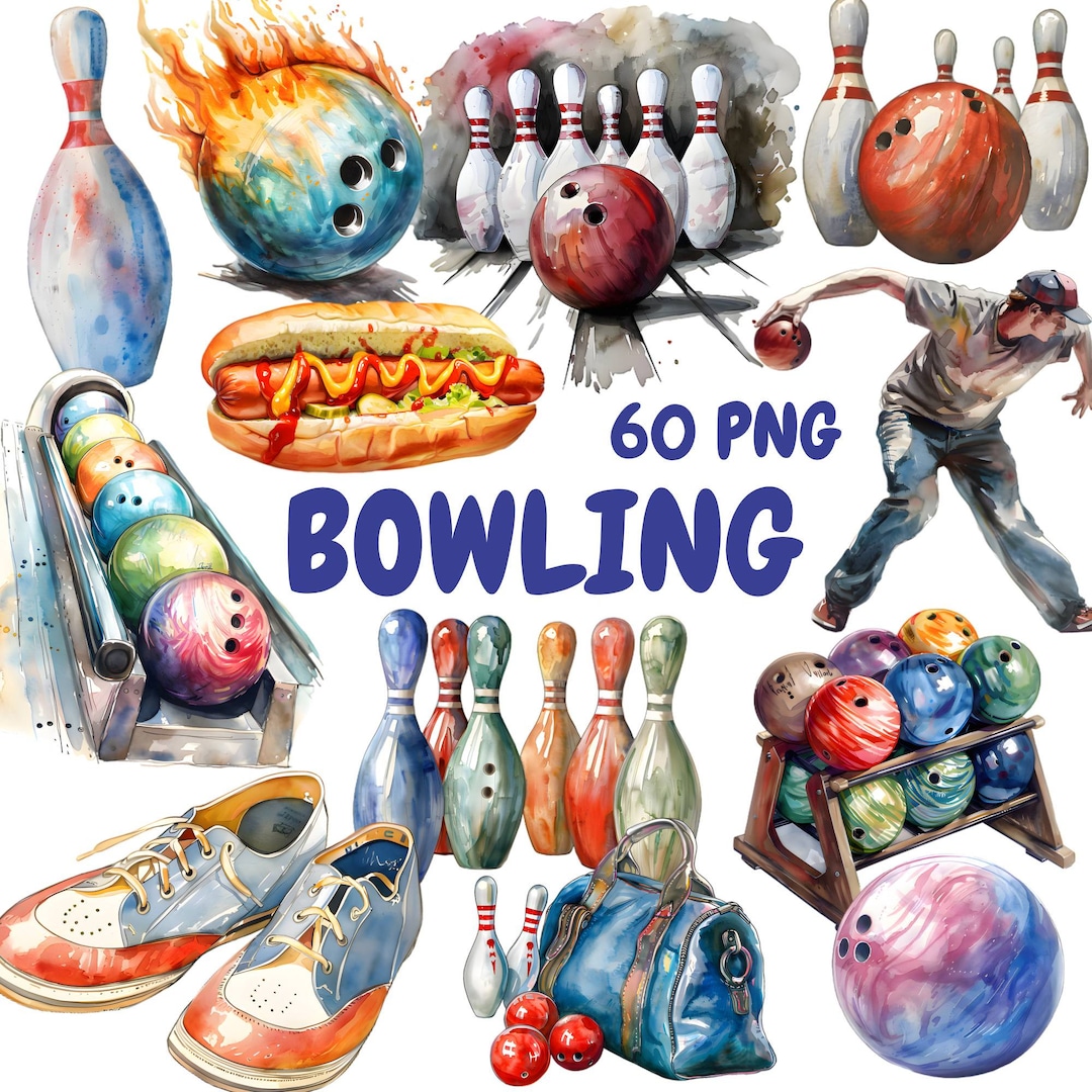 Watercolor Bowling Clipart Bundle, Fun Sports Clipart, Bowling ...