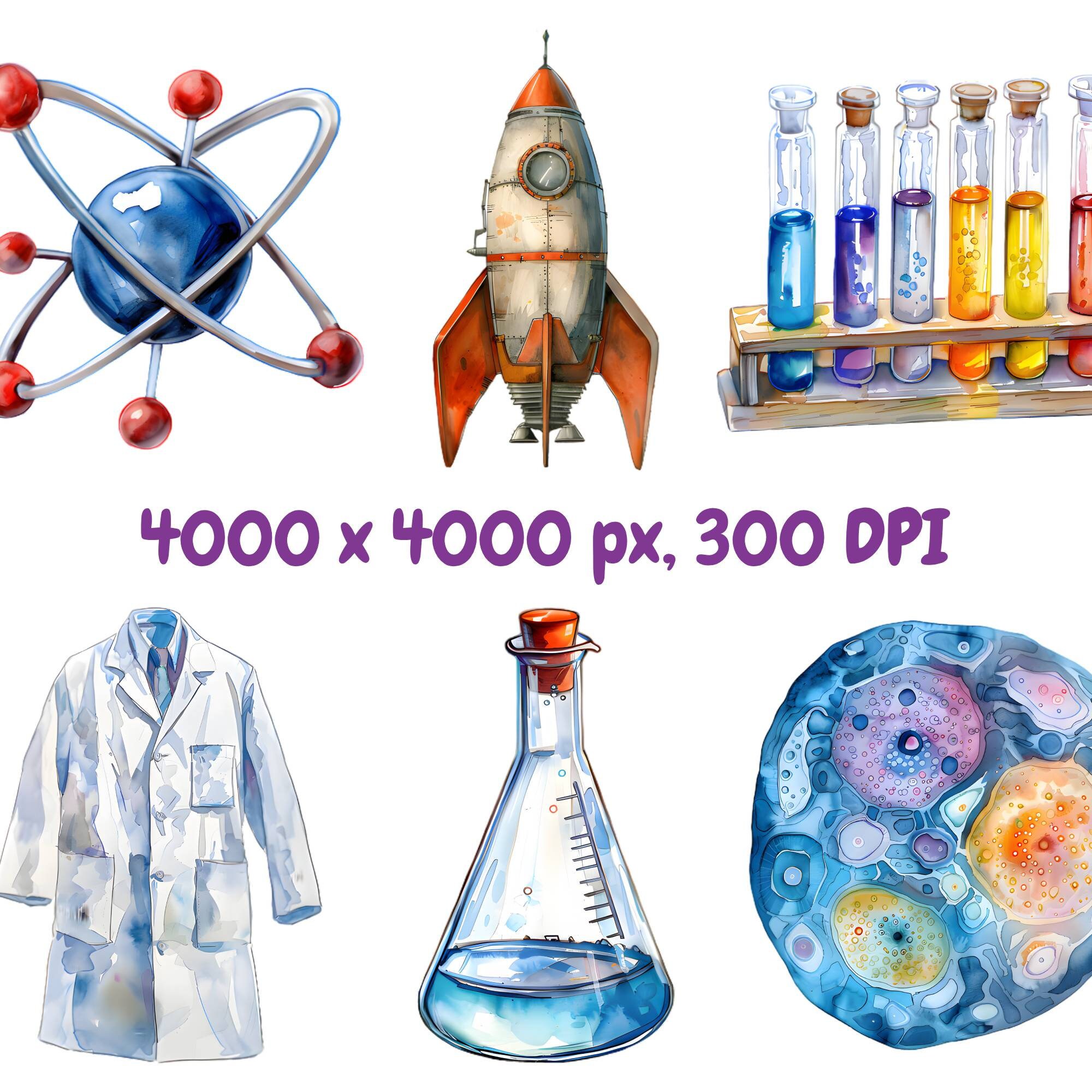 Watercolor Science Clipart Bundle, Chemistry Lab Clipart, Laboratory ...