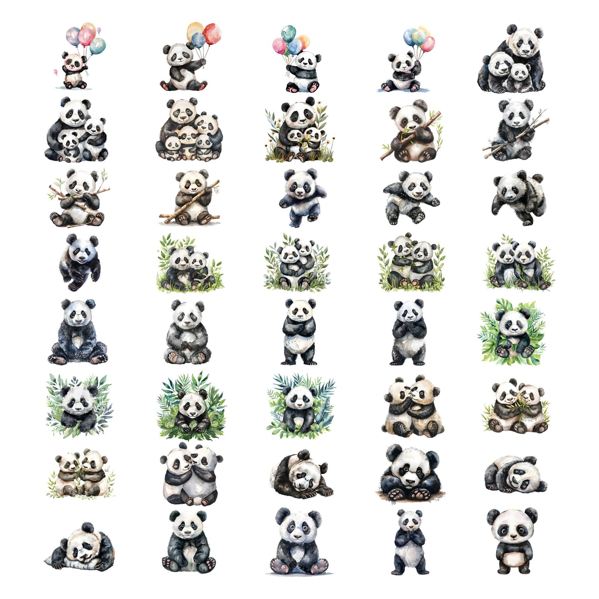 Watercolor Cute Pandas Clipart Bundle, Adorable Panda Clipart, Panda ...