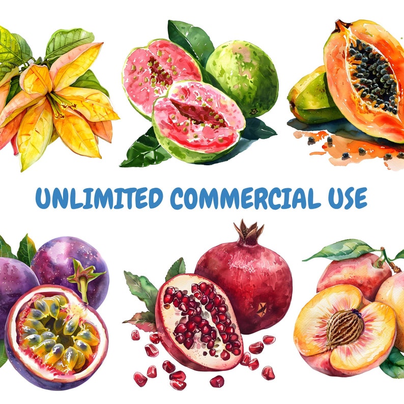 Watercolor Tropical Fruits Clipart Bundle, Healthy Food Clipart, Fruit ...