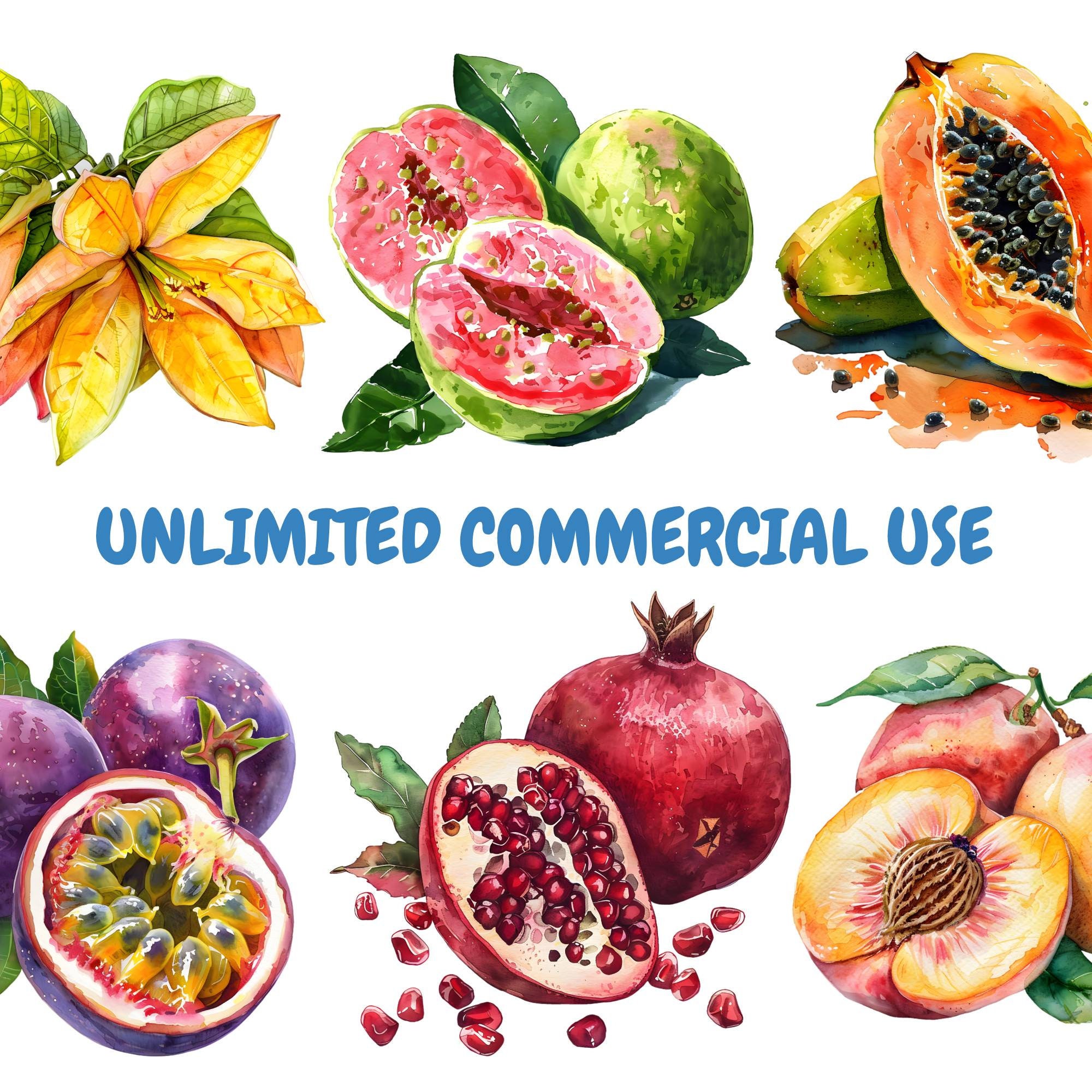 Watercolor Tropical Fruits Clipart Bundle, Healthy Food Clipart, Fruit ...