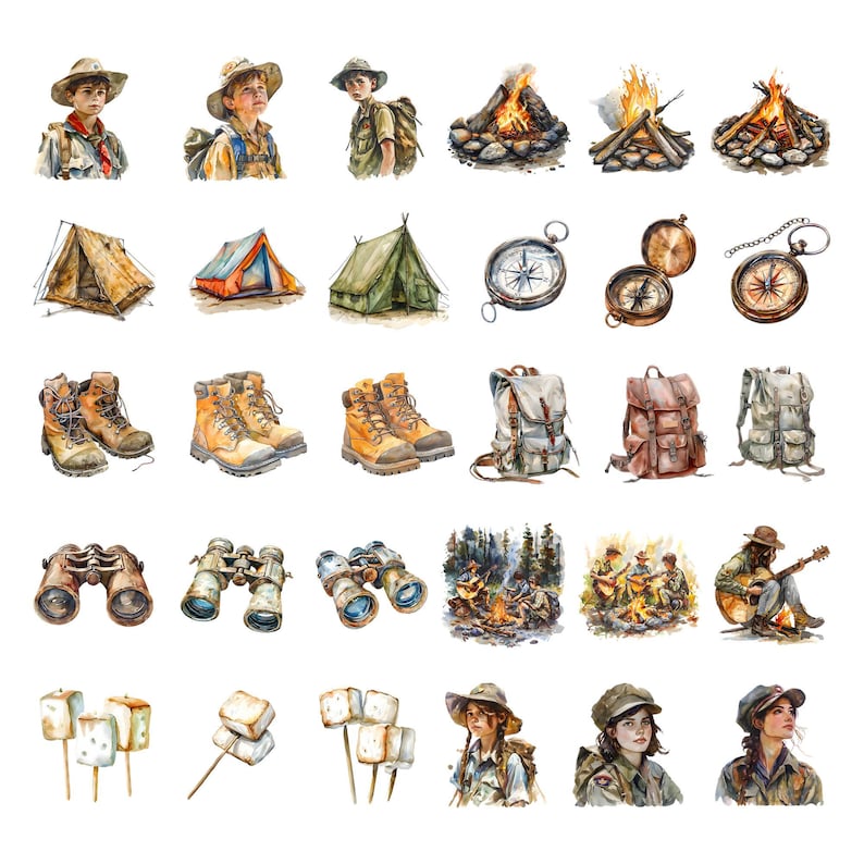Watercolor Scouting Clipart Bundle, Boy Scout Clipart, Camping ...