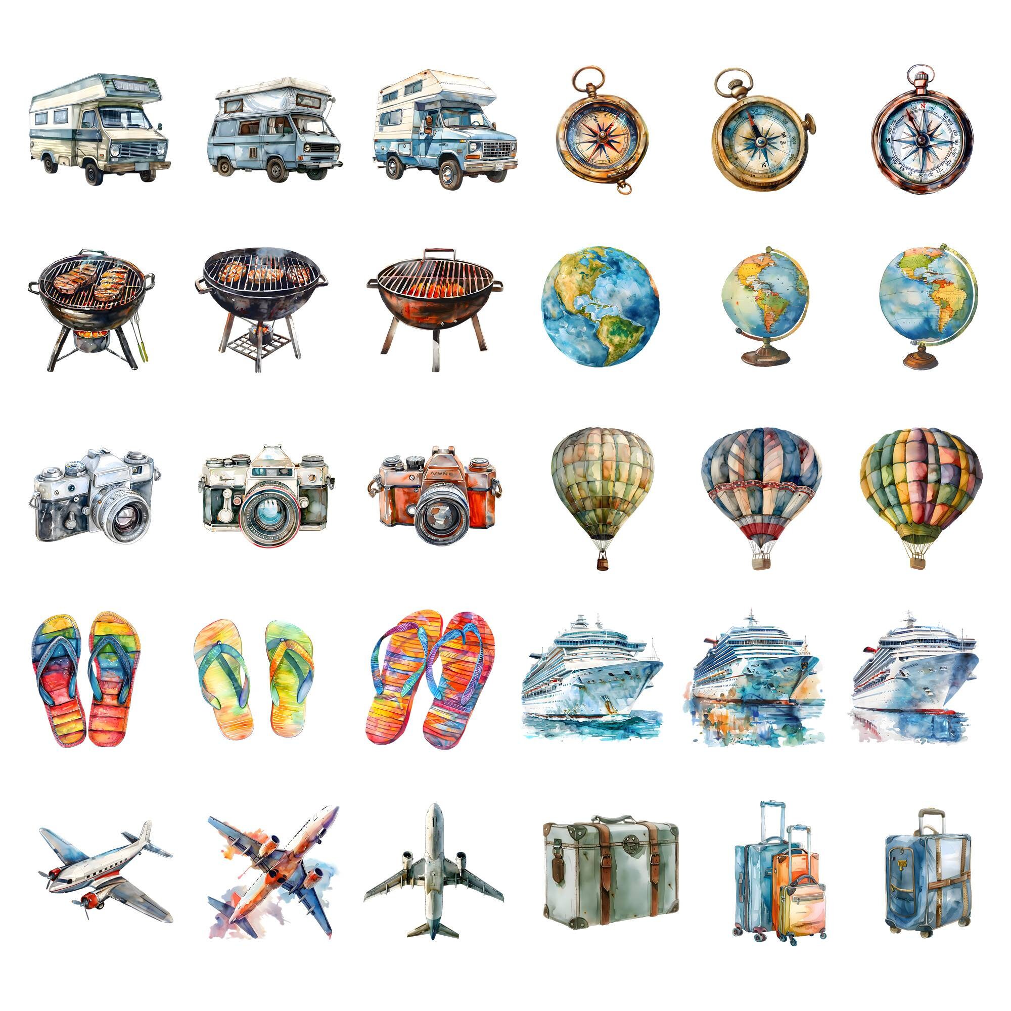 Watercolor Travel Clipart Bundle, Vacation Holiday Clipart, Adventure ...