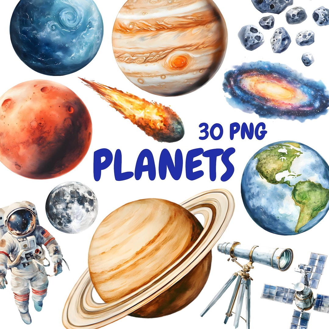 Watercolor Planets Clipart Bundle, Solar System Clipart, Space ...