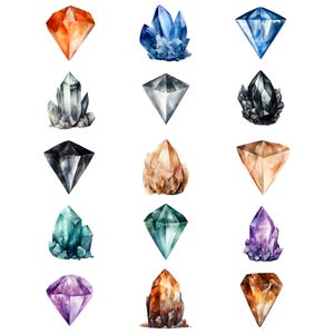 Watercolor Gems Clipart Bundle, Magical Diamonds Clipart, Crystal ...