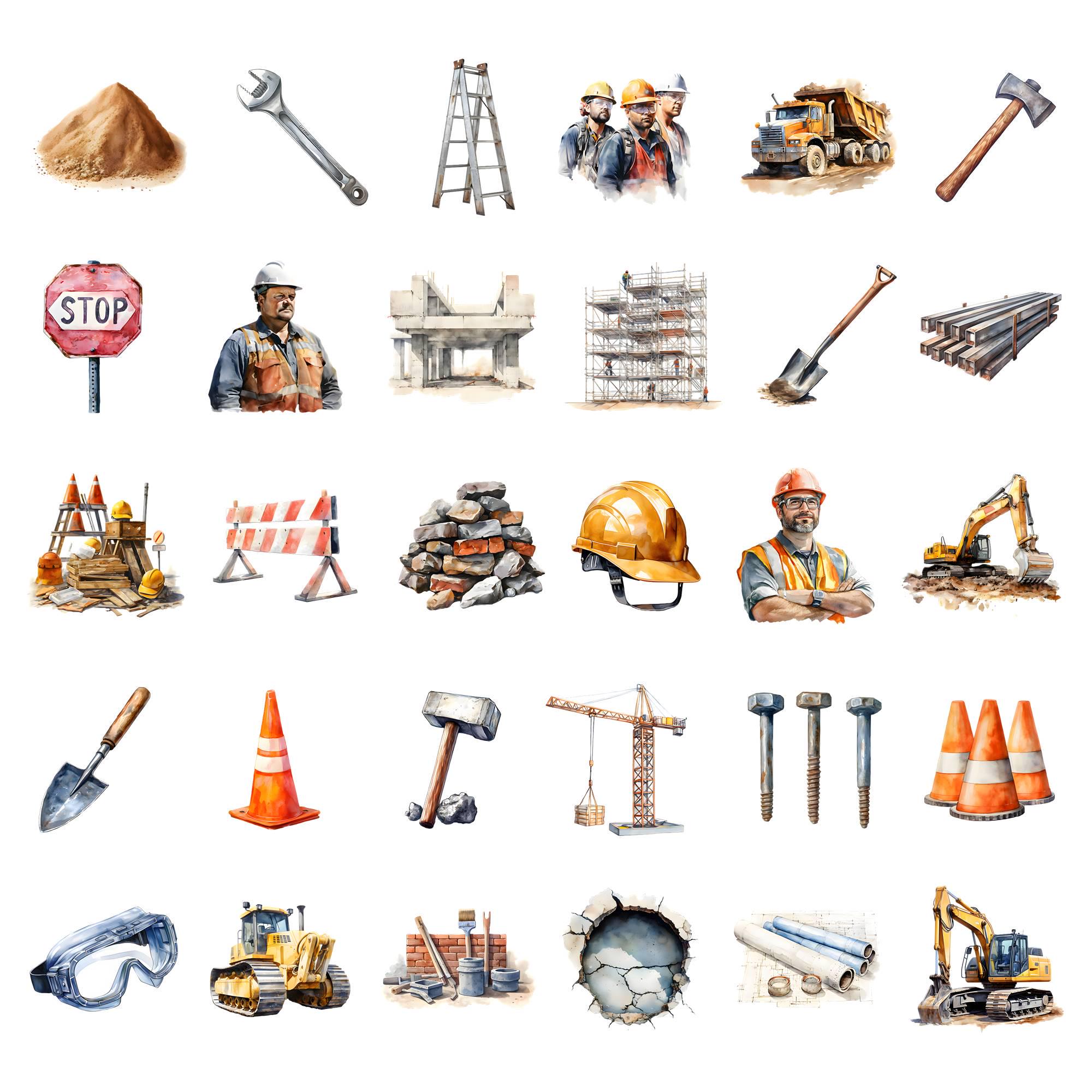 Watercolor Construction Clipart Bundle, Construction Vehicle Clipart ...