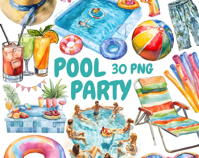 Pool Party Clipart for Boys. Little Boys With Pool Party Banner, Flip ...