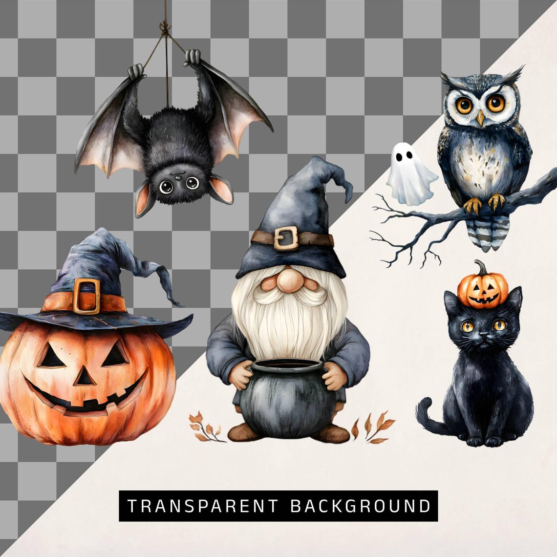 Watercolor Halloween Clipart Mega Bundle, Kawaii Halloween PNG, Haunted ...