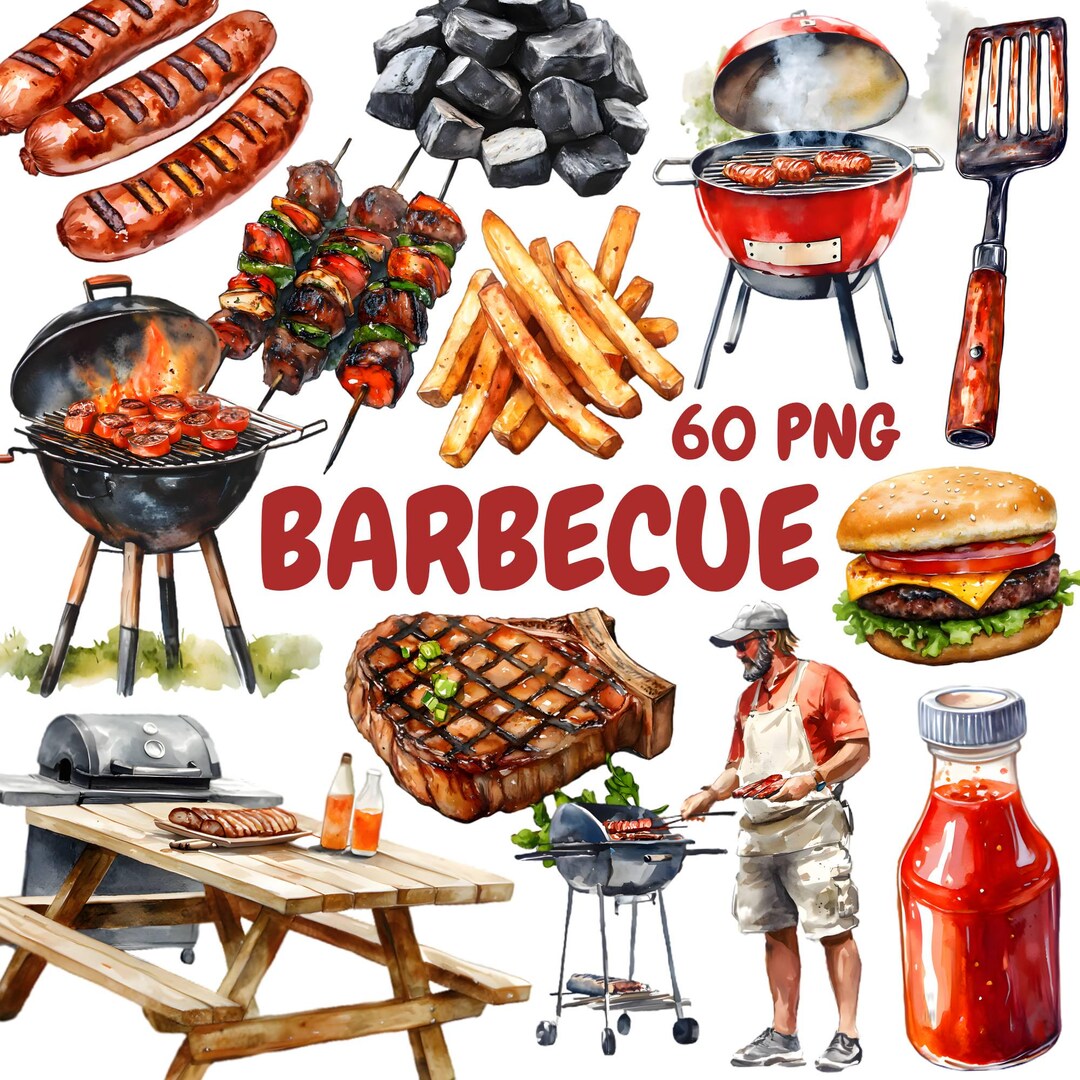 Watercolor Barbecue Clipart Bundle, Grill Party Clipart, Backyard ...