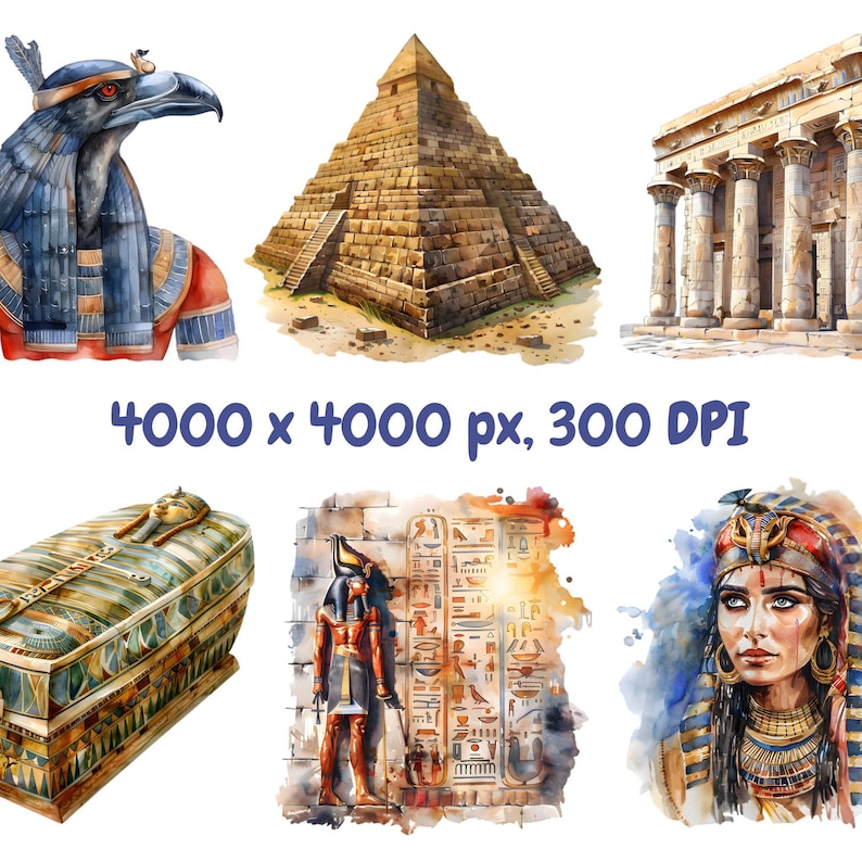 Watercolor Ancient Egypt Clipart Bundle, Egyptian Gods Clipart, Egypt ...