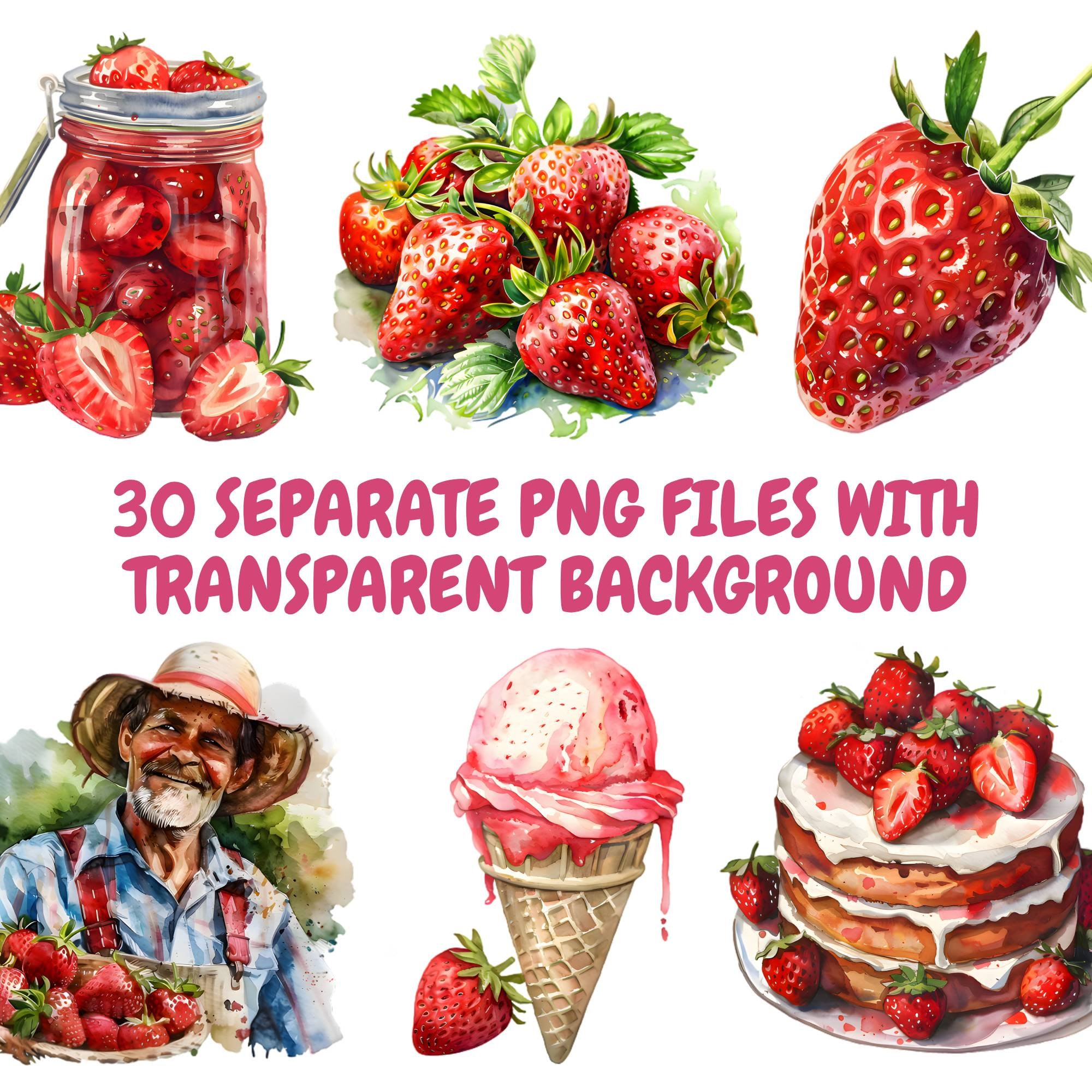 Watercolor Strawberry Clipart Bundle, Strawberry Farm Clipart ...