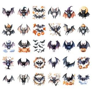 Watercolor Bats Clipart Bundle, Halloween Bats Clipart, Cute Bat ...
