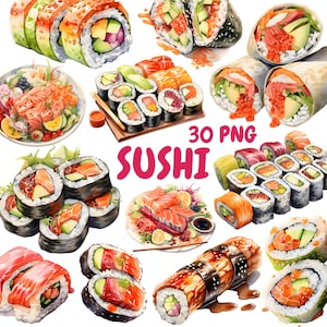 Watercolor Sushi Clipart Bundle, Japanese Food Clipart, Sushi ...