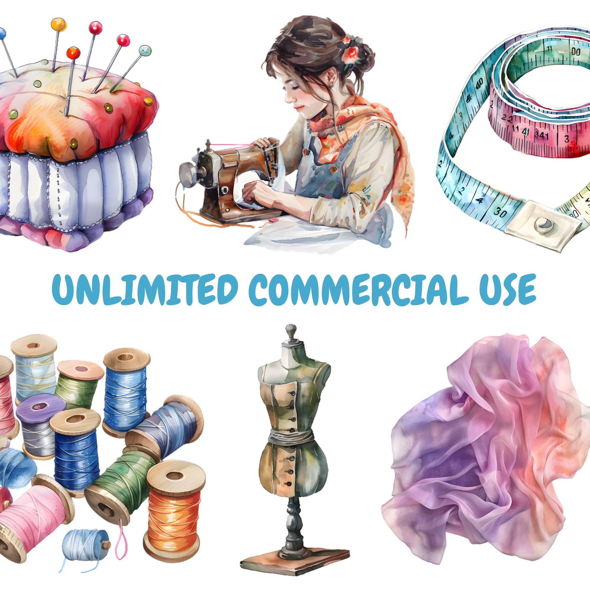 Watercolor Sewing Clipart Bundle, Sewing Machine Clipart, Quilting ...