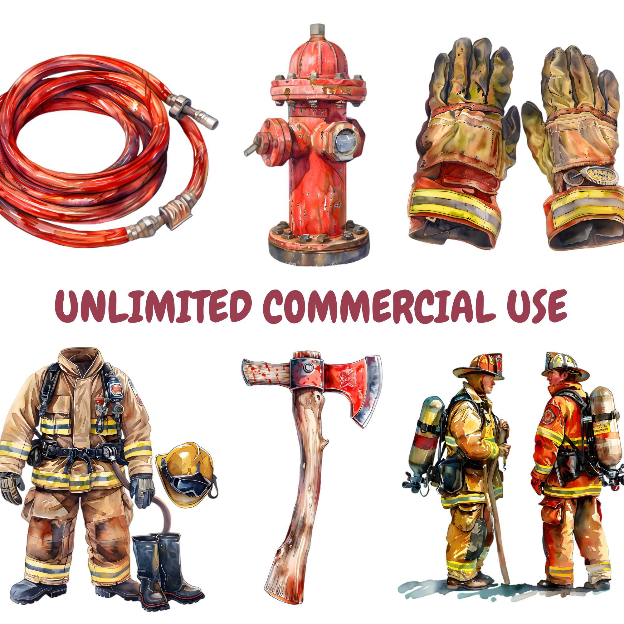 Watercolor Fireman Clipart Bundle, Fire Department Clipart, Firefighter ...