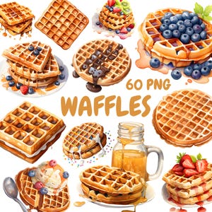Watercolor Waffles Clipart Bundle, Breakfast Food Clipart, Dessert ...