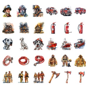 Watercolor Fireman Clipart Bundle, Fire Department Clipart, Firefighter ...