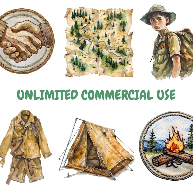 Watercolor Scouting Clipart Bundle, Boy Scout Clipart, Camping ...
