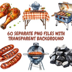 Watercolor Barbecue Clipart Bundle, Grill Party Clipart, Backyard ...