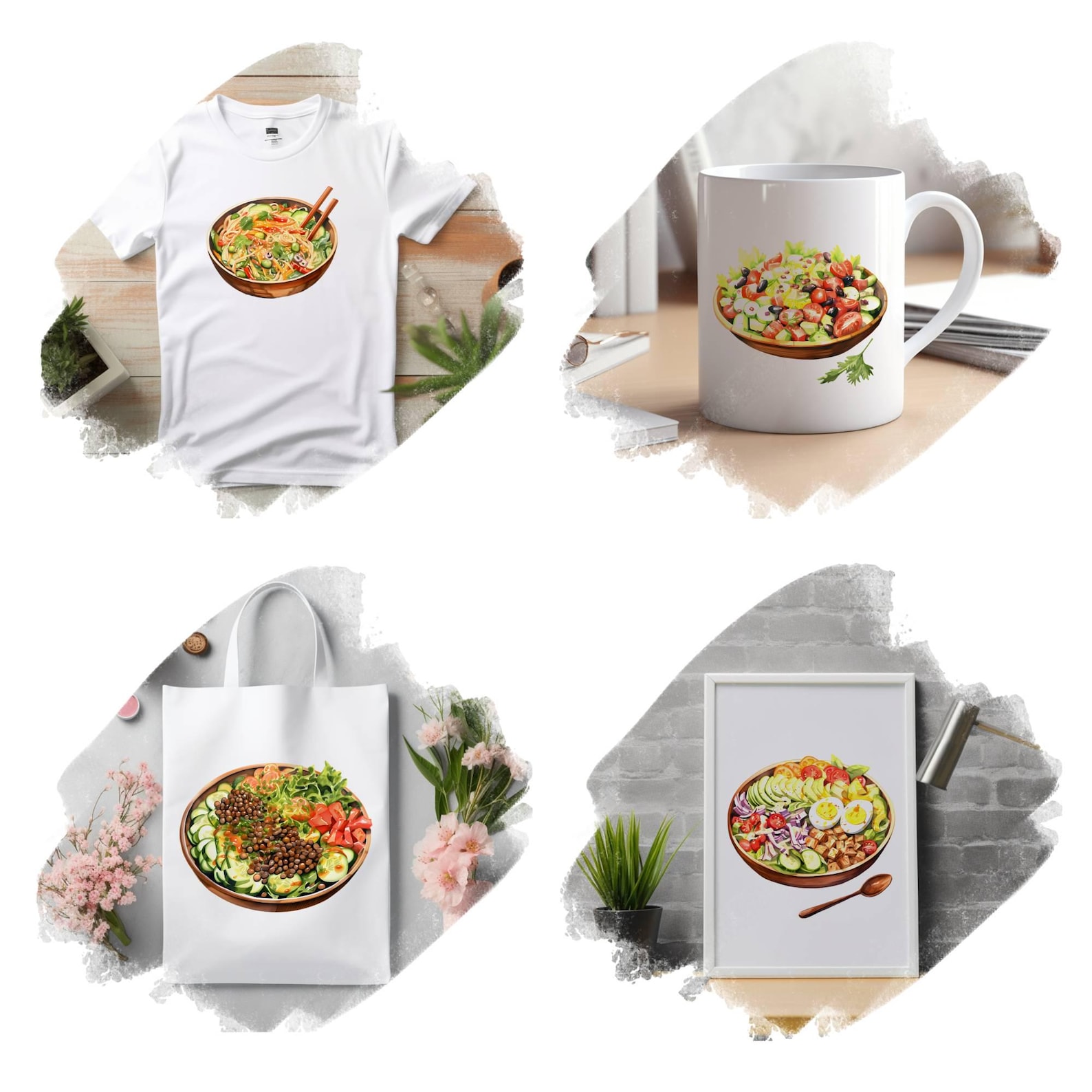 Watercolor Salad Bowls Clipart Bundle, Healthy Meal Clipart, Salad ...
