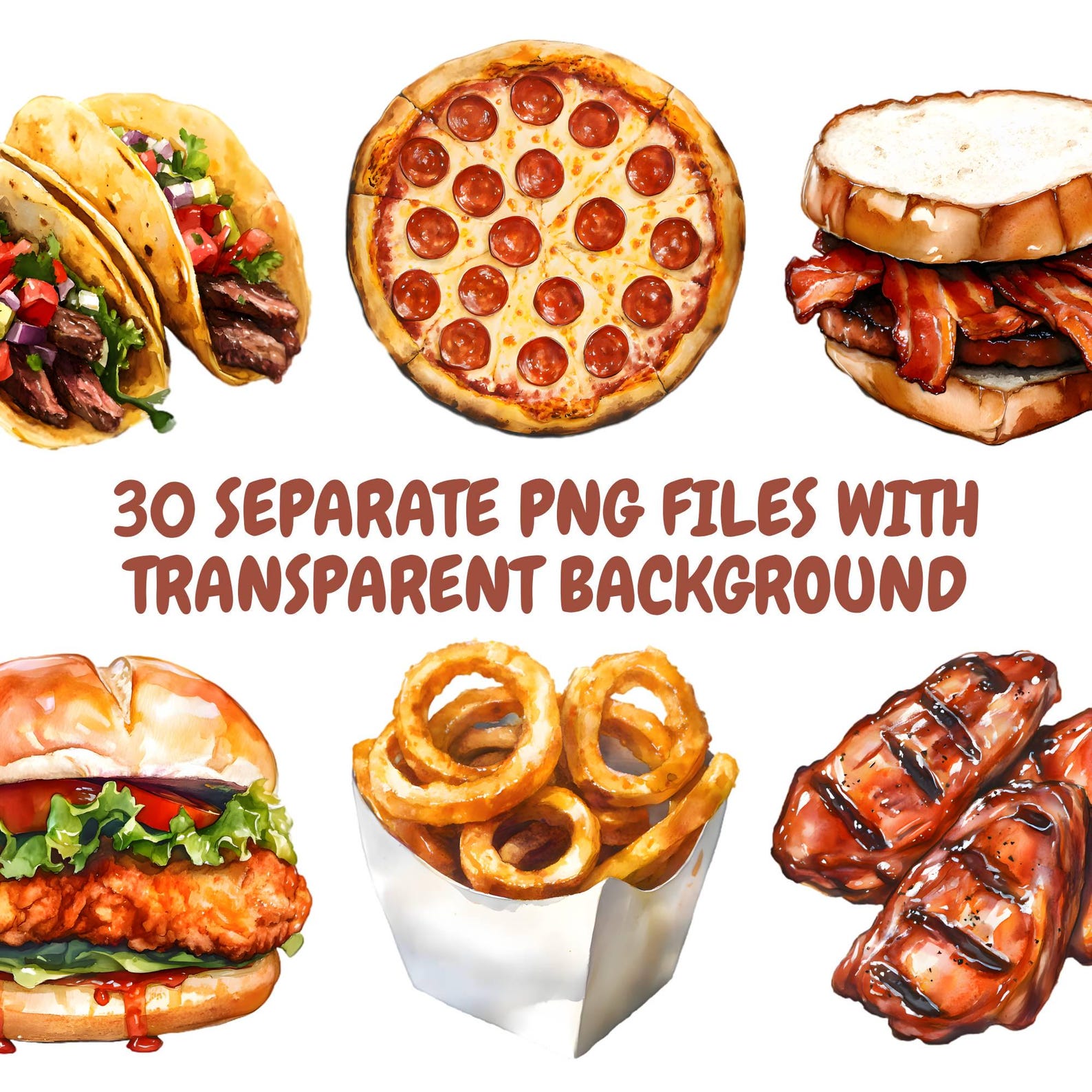 Watercolor Fast Food Clipart Bundle, Junk Food Clipart, Pizza ...