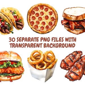 Watercolor Fast Food Clipart Bundle, Junk Food Clipart, Pizza ...