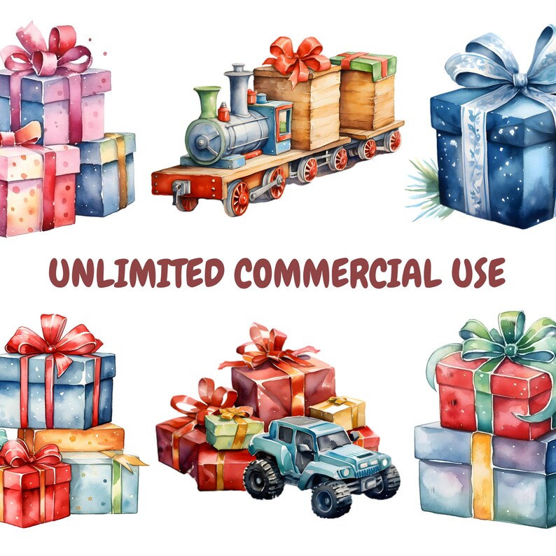 Watercolor Christmas Gifts Clipart Bundle, Wrapped Presents Clipart ...