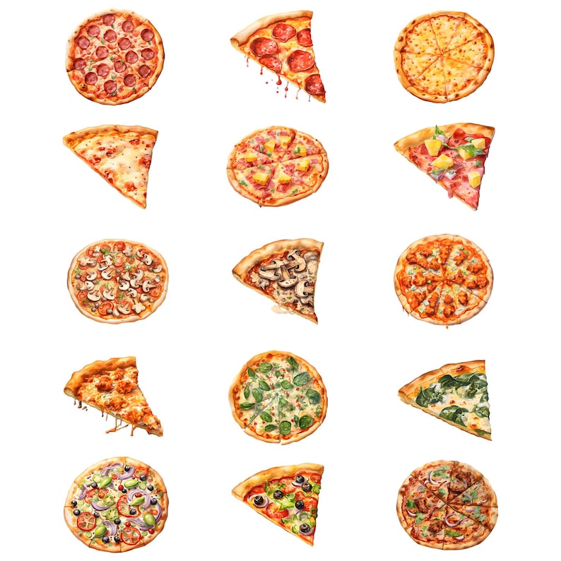 Watercolor Pizza Clipart Bundle, Pizza Slice Clipart, Pepperoni ...