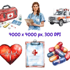Watercolor Nurse Clipart Bundle, Healthcare Doctor Clipart, Medical ...