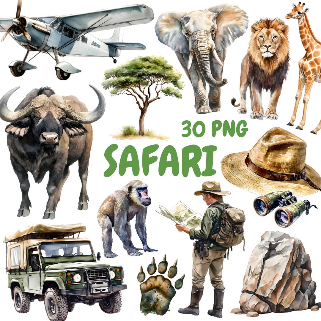 Watercolor Safari Clipart Bundle, Jungle Animals Clipart, Safari ...