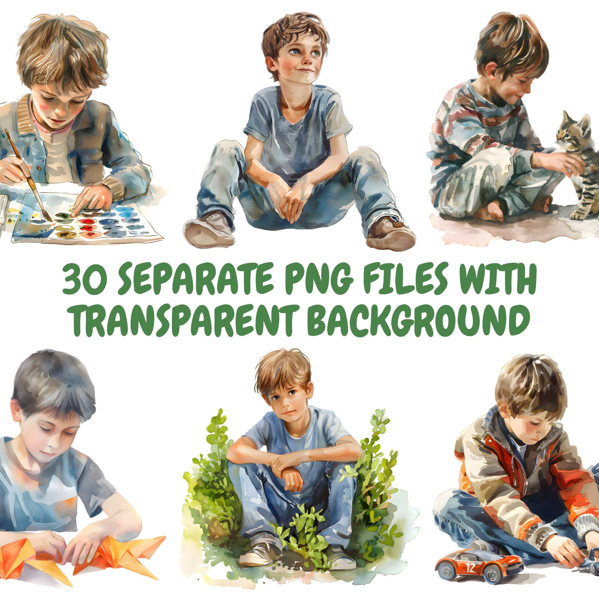 Watercolor Cute Boys Clipart Bundle, Teenage Boy Clipart, Children ...