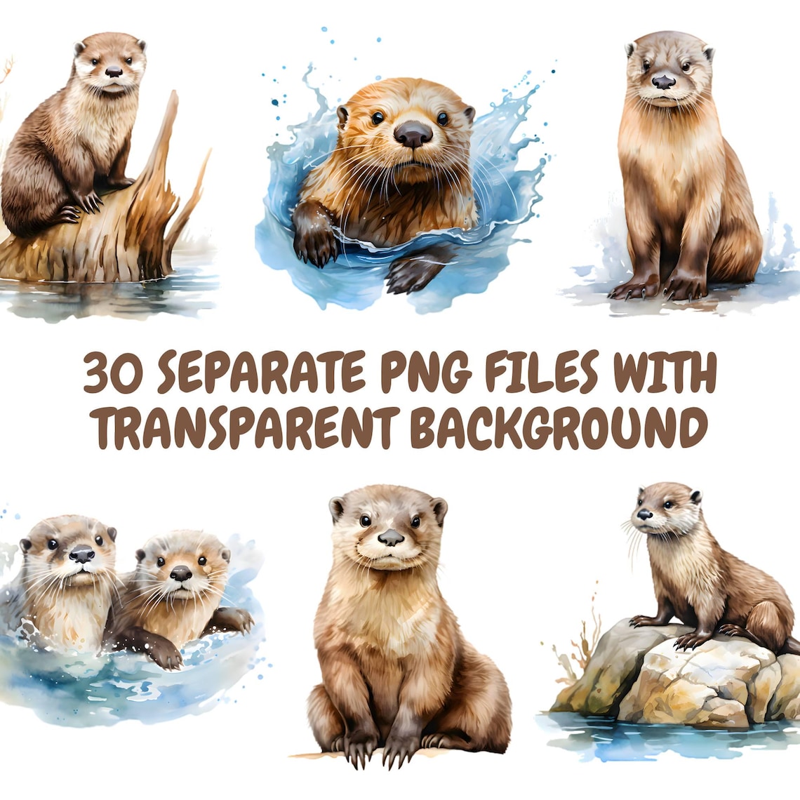 Watercolor Otter Clipart Bundle, Sea Otter Clipart, Otter Illustrations ...