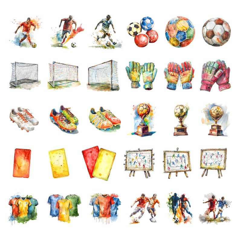 Watercolor Football Clipart Bundle, Soccer Match Clipart, Football ...