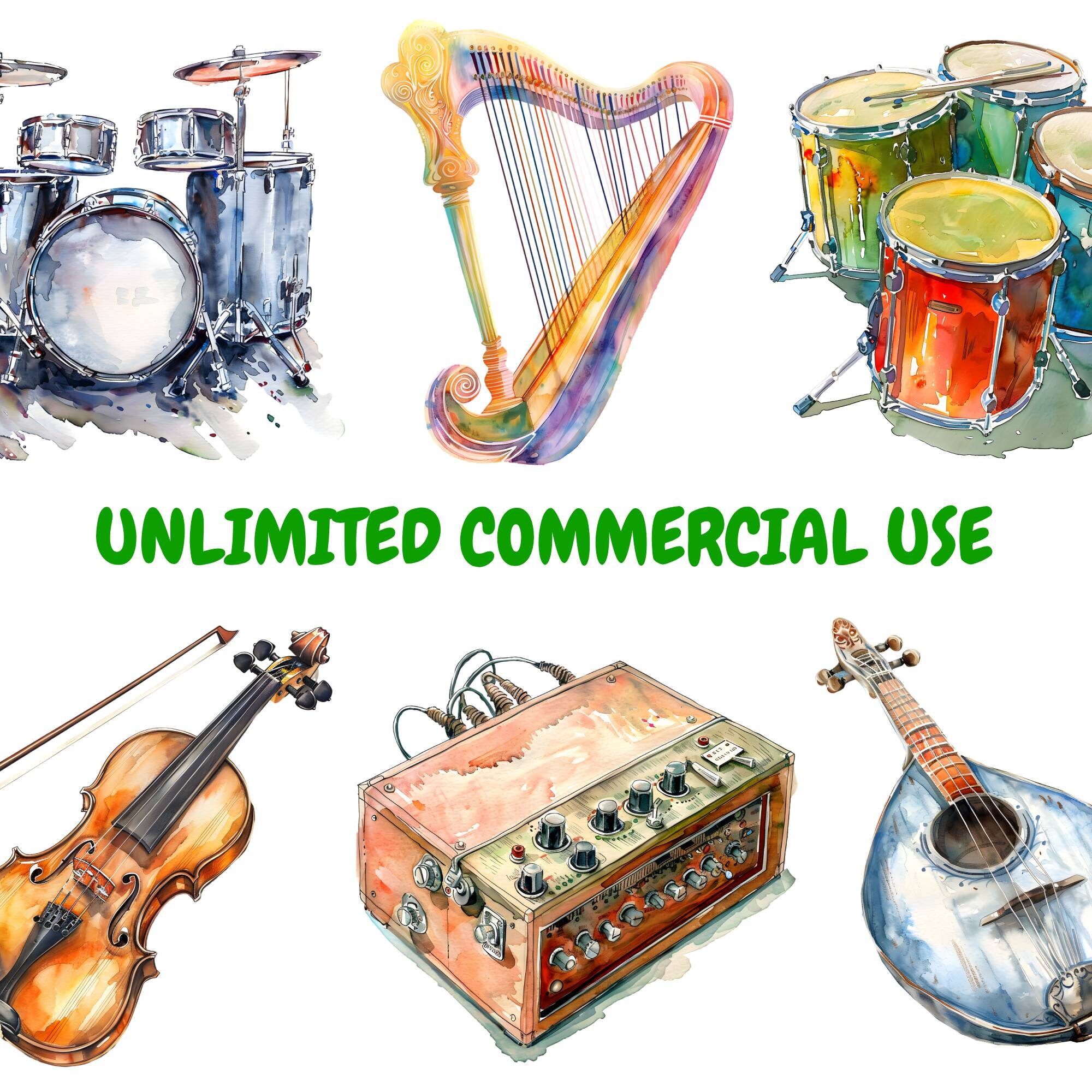 Watercolor Musical Instruments Clipart Bundle, Band Instruments Clipart ...