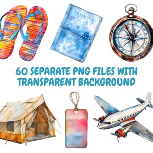 Watercolor Travel Clipart Bundle, Vacation Holiday Clipart, Adventure ...