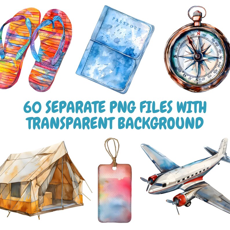 Watercolor Travel Clipart Bundle, Vacation Holiday Clipart, Adventure ...