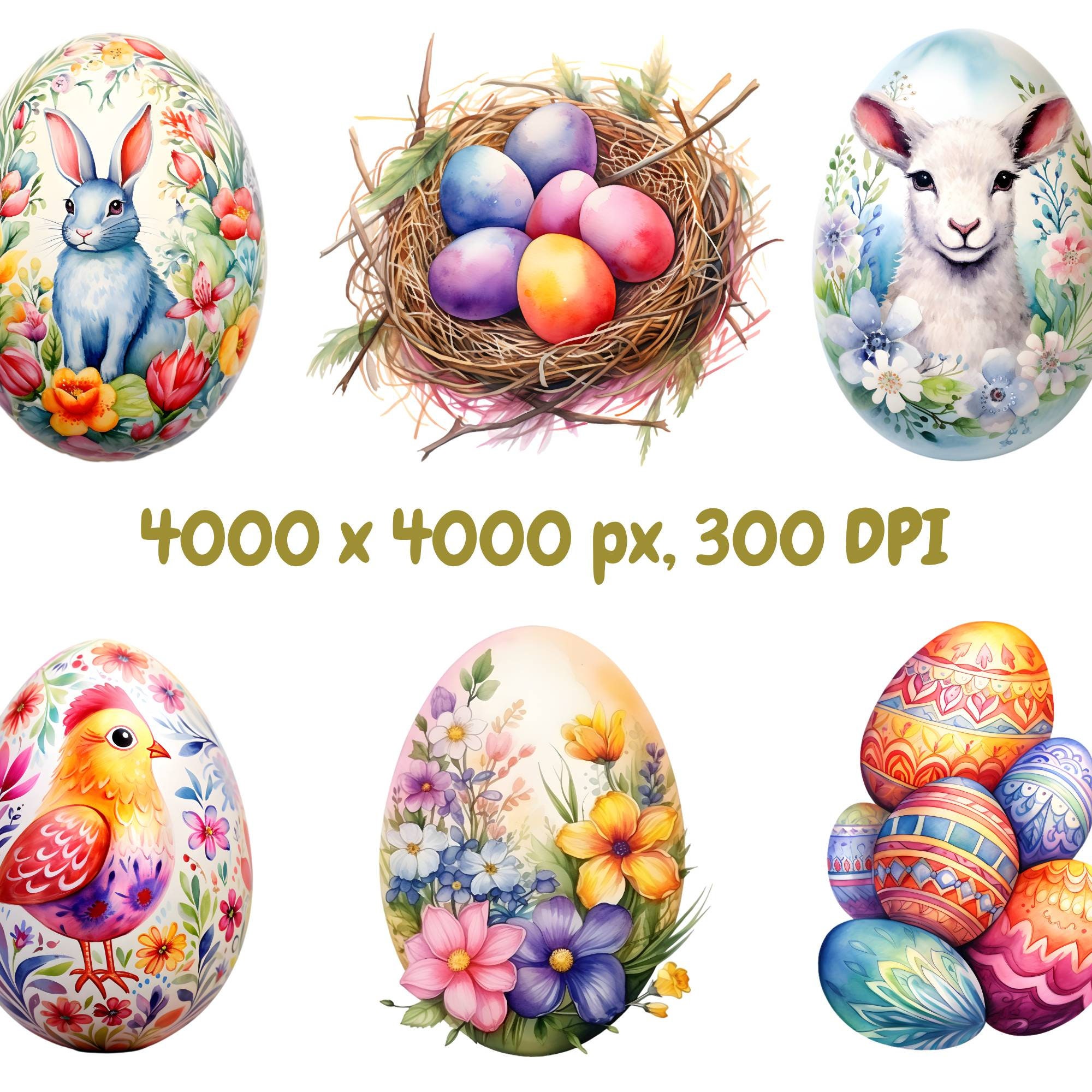 Watercolor Easter Eggs Clipart Bundle, Colorful Easter Egg PNG, Happy ...
